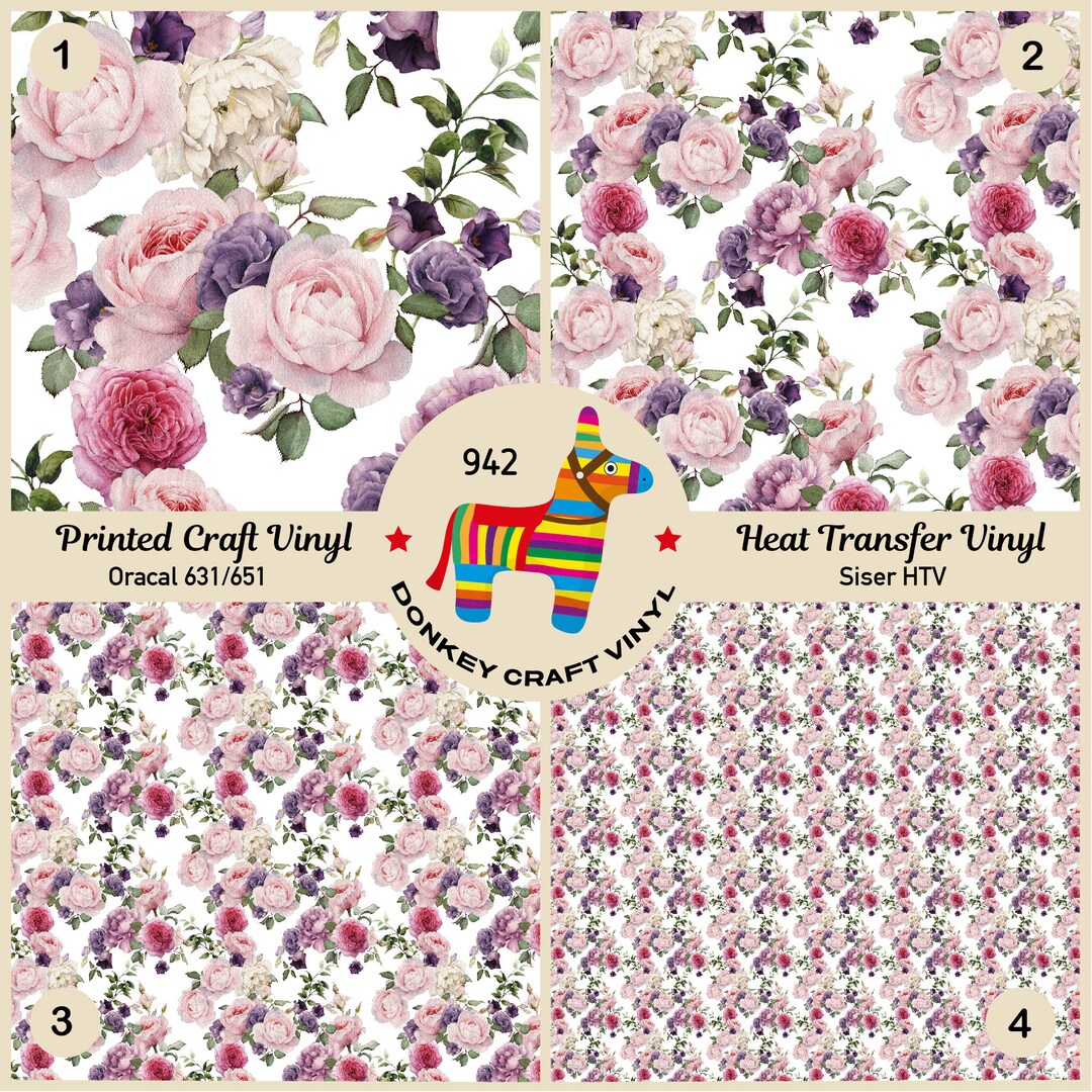 Watercolor Pink Rose Flowers Printed Vinyl, Glitter HTV, Pattern Vinyl ...