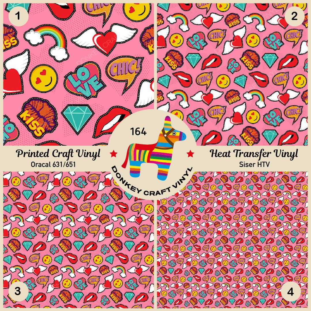 Pink Pop Art Patch Printed HTV, Pattern Vinyl, Faux Leather, Puff Heat ...