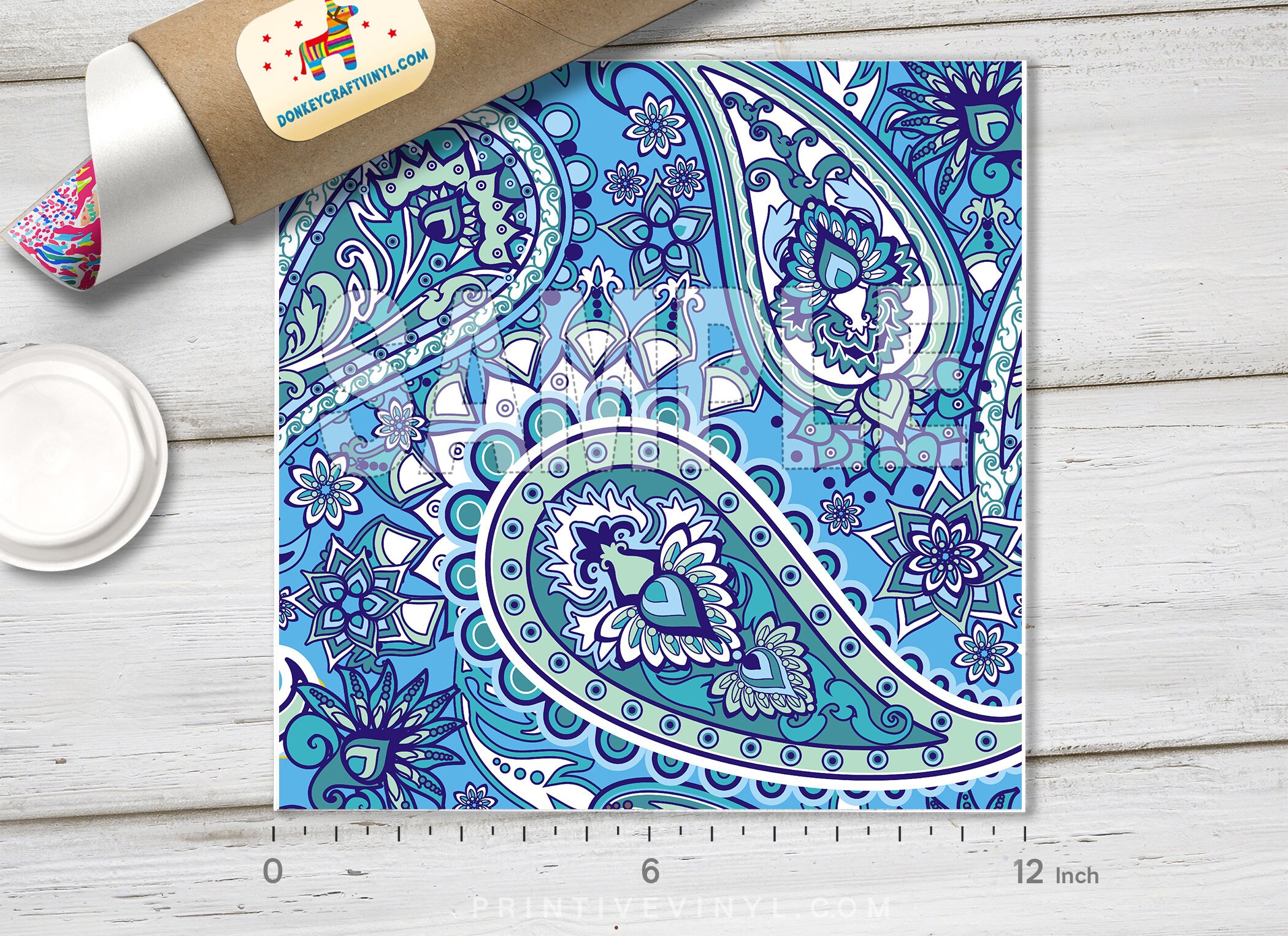 Blue Ethnic Paisley Printed HTV Pattern Vinyl Iron on | Etsy