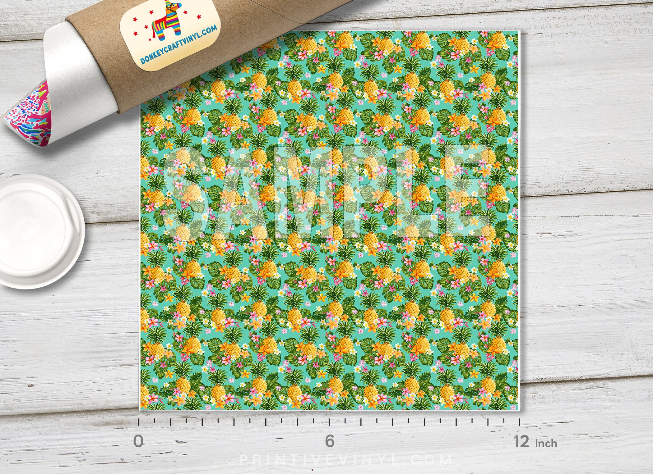 Pineapples and Tropical Flowers Printed HTV Pattern Vinyl | Etsy