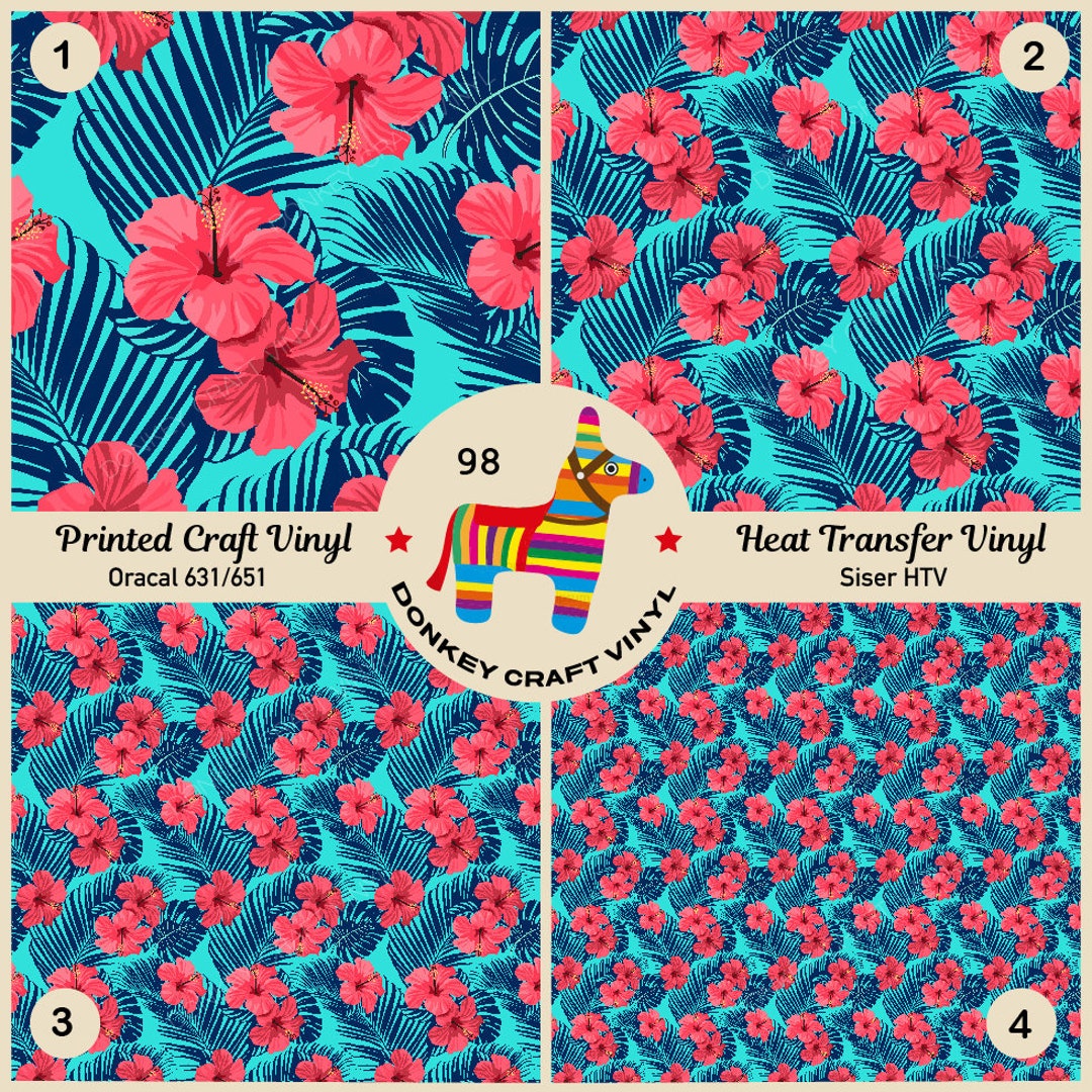 Tropical Flowers and Palm Leaves Printed HTV, Pattern Vinyl, Faux ...