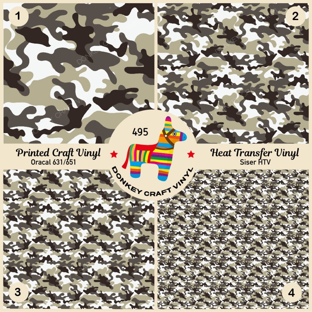 Military Camouflage Pattern Printed HTV, Patterned Vinyl, Iron on Vinyl ...