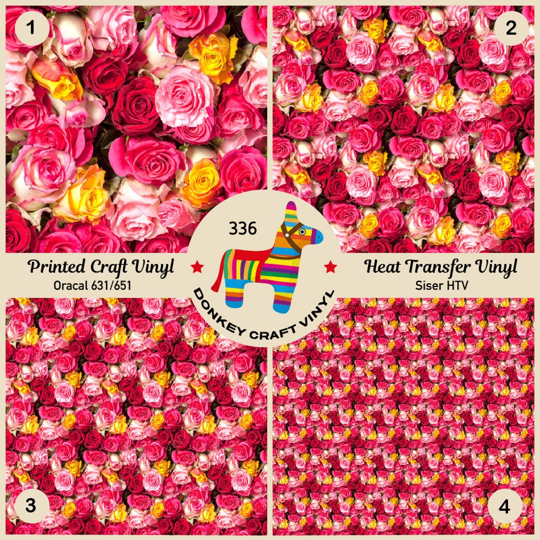 Floral, Roses Flower Printed HTV, Pattern Vinyl, Glitter HTV, Iron on ...
