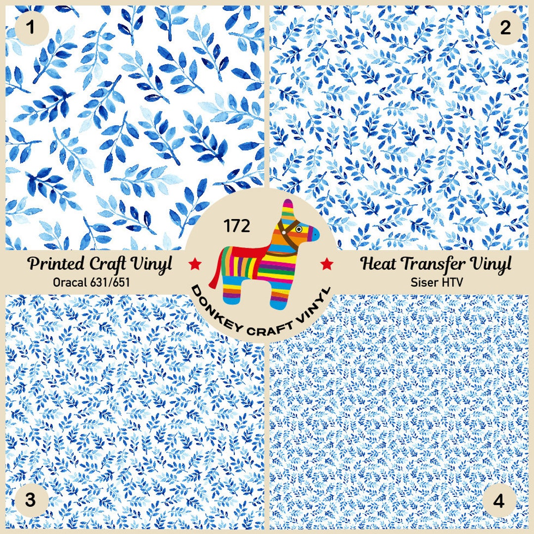 Bohemian Blue Leaves Printed HTV, Pattern Vinyl, Pattern HTV, Iron on ...