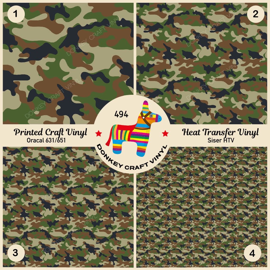 Green Military Camouflage Pattern Printed HTV, Patterned Vinyl, Iron on ...