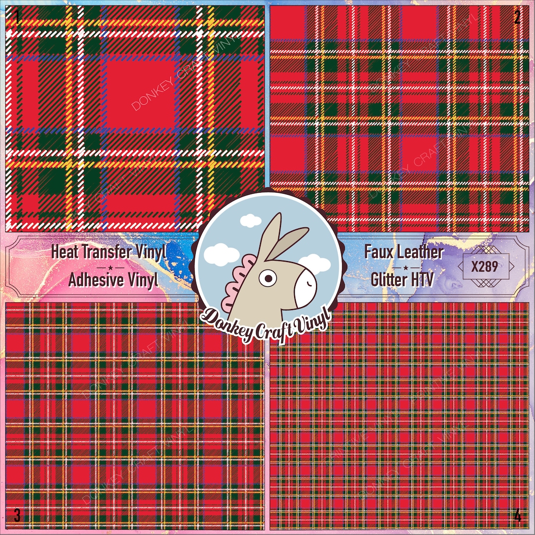 Christmas Tartan Plaid Printed HTV, Pattern Vinyl, Faux Leather, Iron ...
