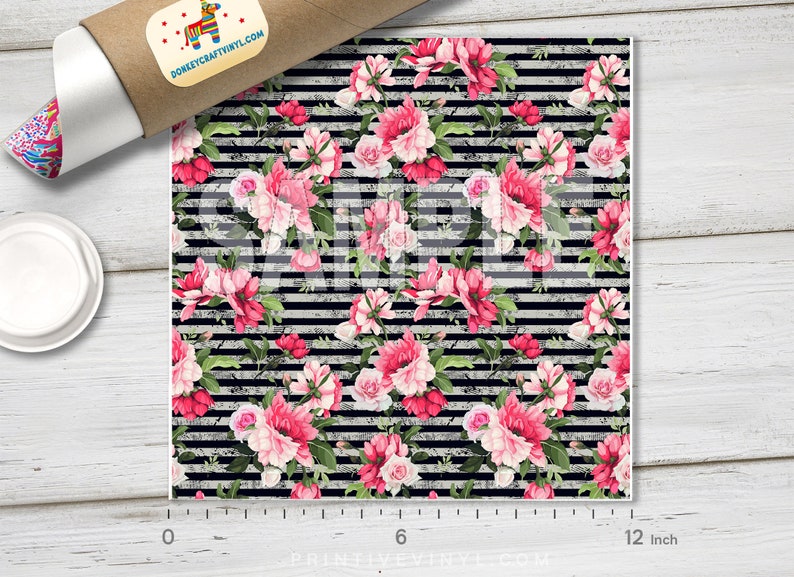 Flowers and Stripes Pattern Printed HTV, Iron on HTV, Glitter Htv,faux ...