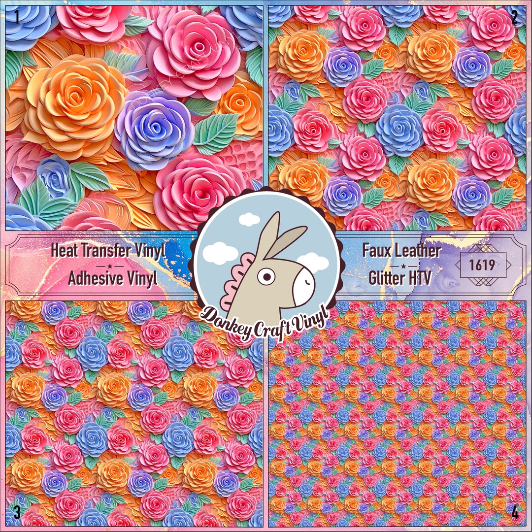 3D Flowers Printed Pattern HTV, Iron on Vinyl, Puff Heat Transfer Vinyl ...