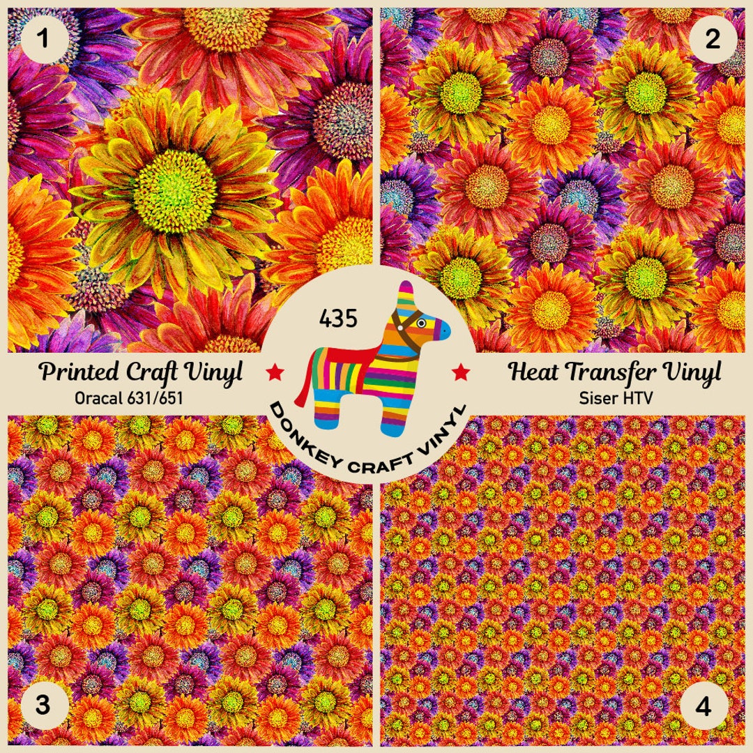 Sunflower Printed Vinyl, Pattern HTV, Faux Leather, Puff Heat Transfer ...