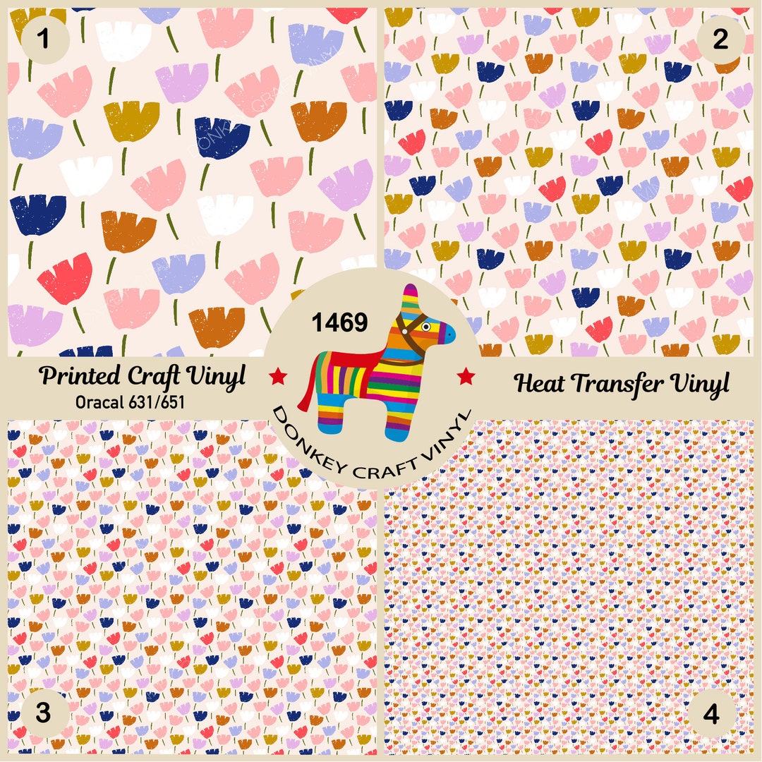 Pastel Flowers Pattern Printed HTV, Pattern Vinyl, Glitter Pattern HTV ...