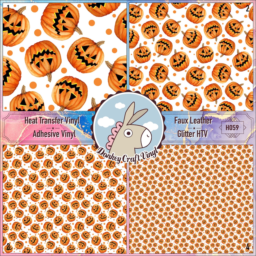 Halloween Pumpkin Printed HTV, Pattern Glitter HTV, Pattern Vinyl, Faux ...