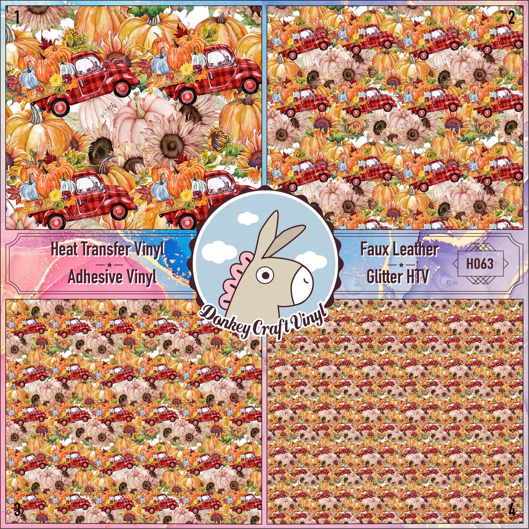 Thanksgiving Pumpkin Pattern Printed HTV, Pattern Glitter HTV, Iron on ...