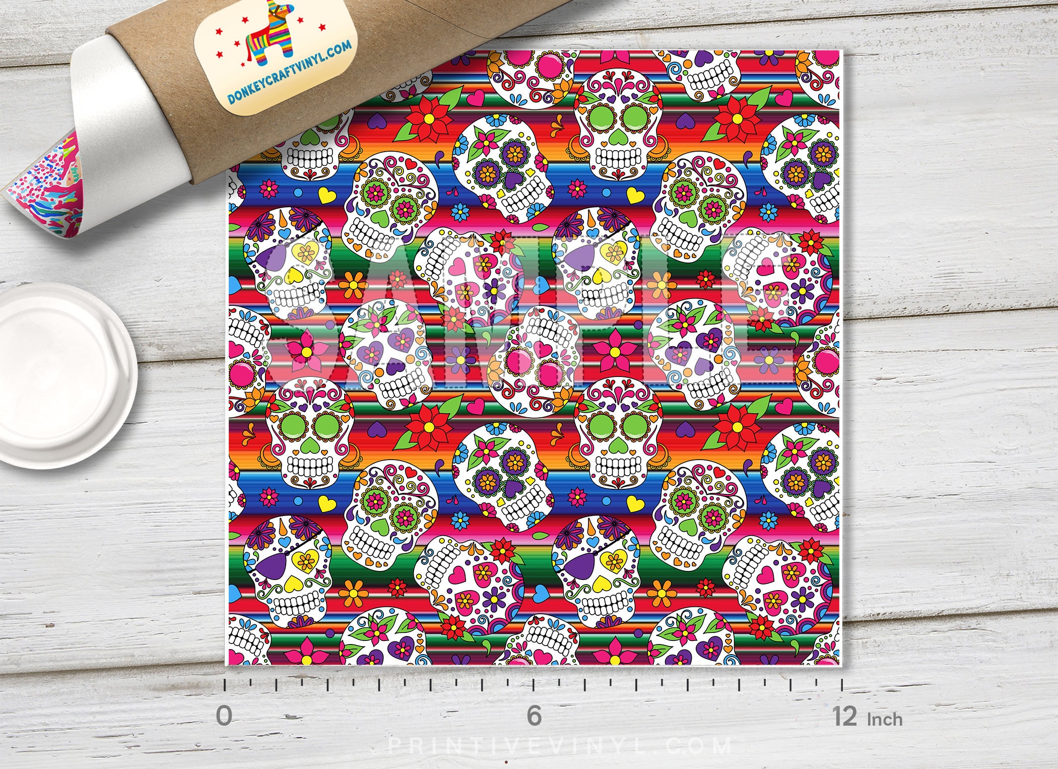 Sugar Skull Serape Pattern HTV, Printed Vinyl, Iron on Vinyl, Glitter ...