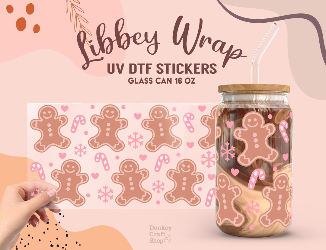 Christmas Gingerbread Man UV Dtf, Ready to Transfer, Libbey Glass Can Wrap, UV Dtf Cup Wrap, UV ...