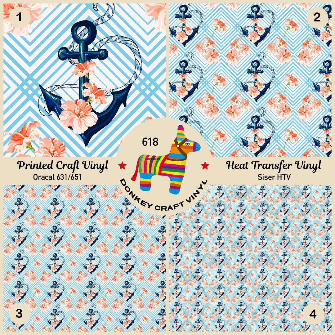Anchor and Hibiscus Printed HTV, Pattern Vinyl, Patterned HTV, Glitter ...