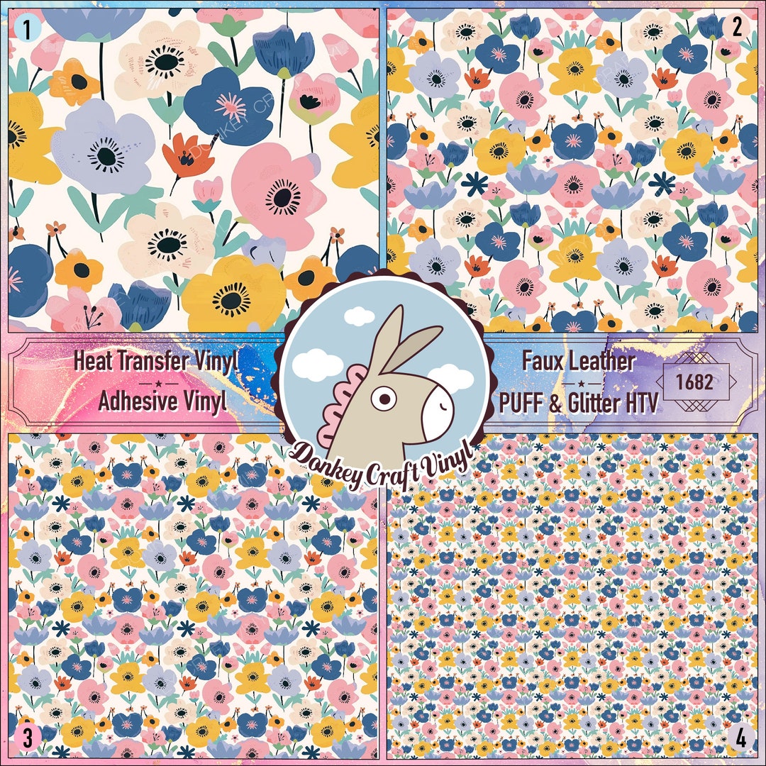 Floral Flowers Printed Pattern HTV, Iron on Vinyl, Puff HTV, Adhesive ...