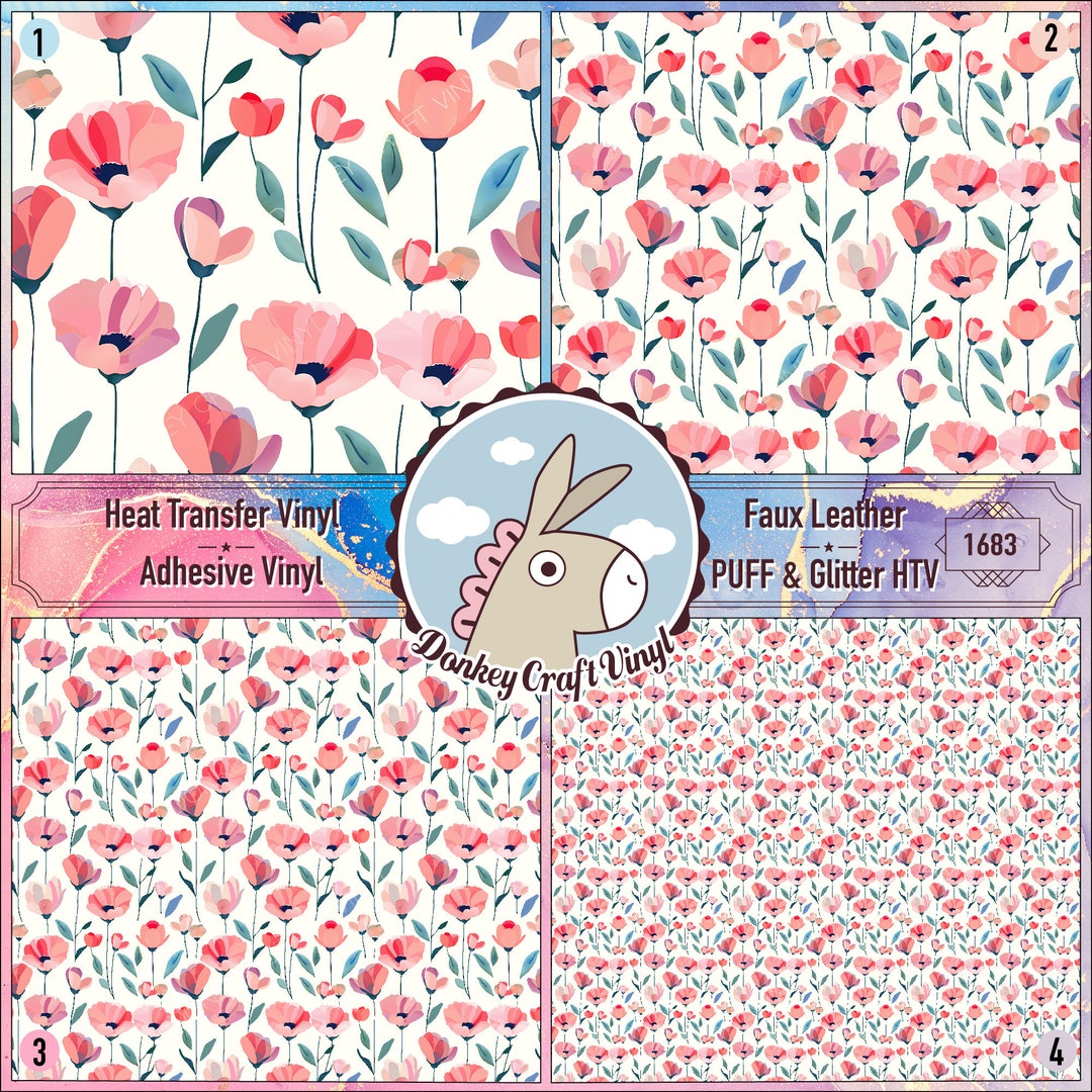 Spring Flower Printed HTV, Pattern Vinyl, Iron on Vinyl, Faux Leather ...