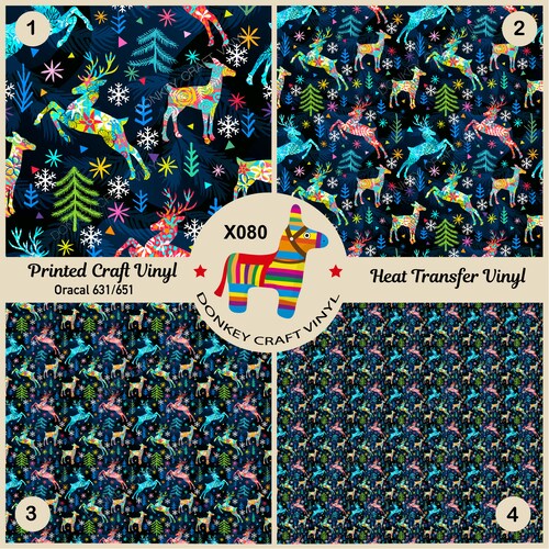 Retro Christmas Pattern Printed Vinyl Adhesive Vinyl Heat - Etsy