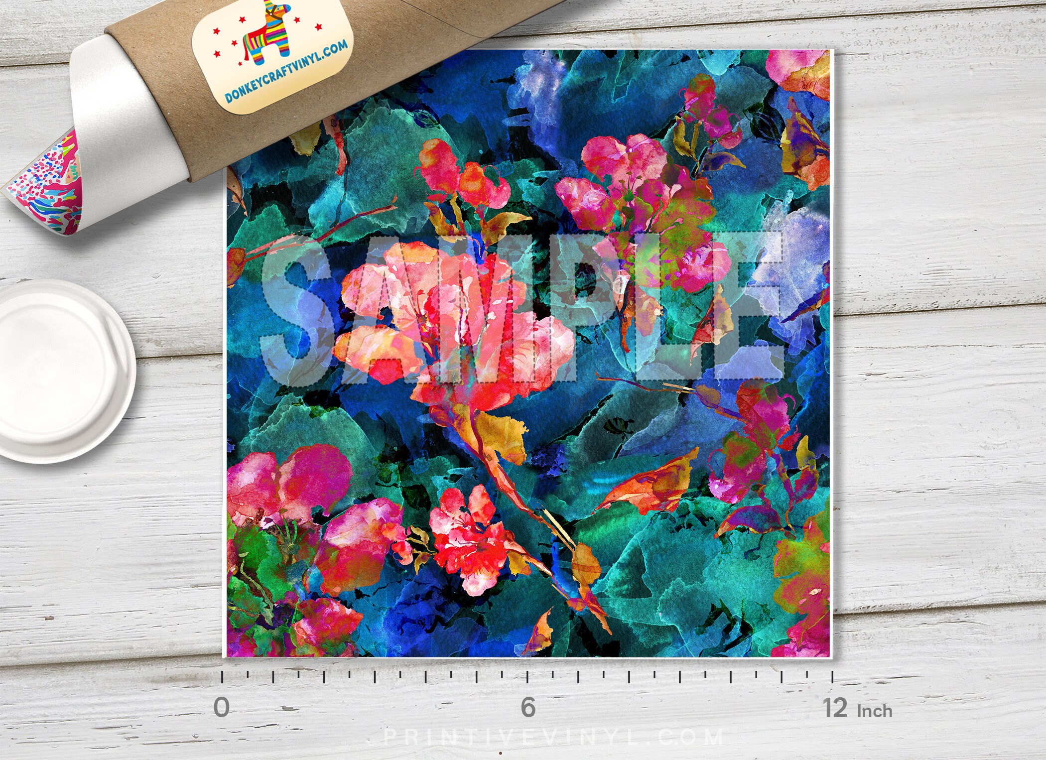 Watercolor Tropical Flowers Pattern HTV, Printed Vinyl, Faux Leather ...