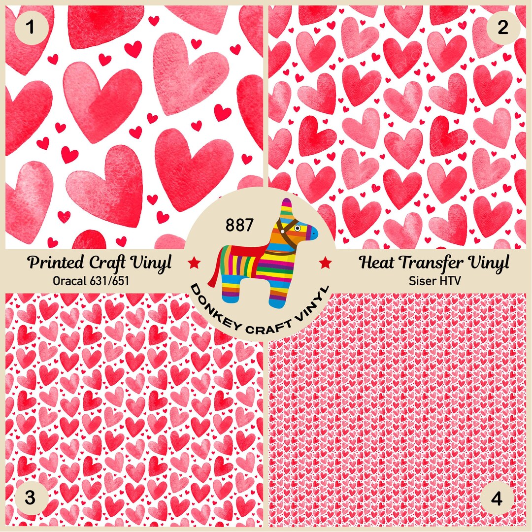 Valentines Heart Seamless Printed HTV, Pattern Vinyl, Patterned Vinyl ...