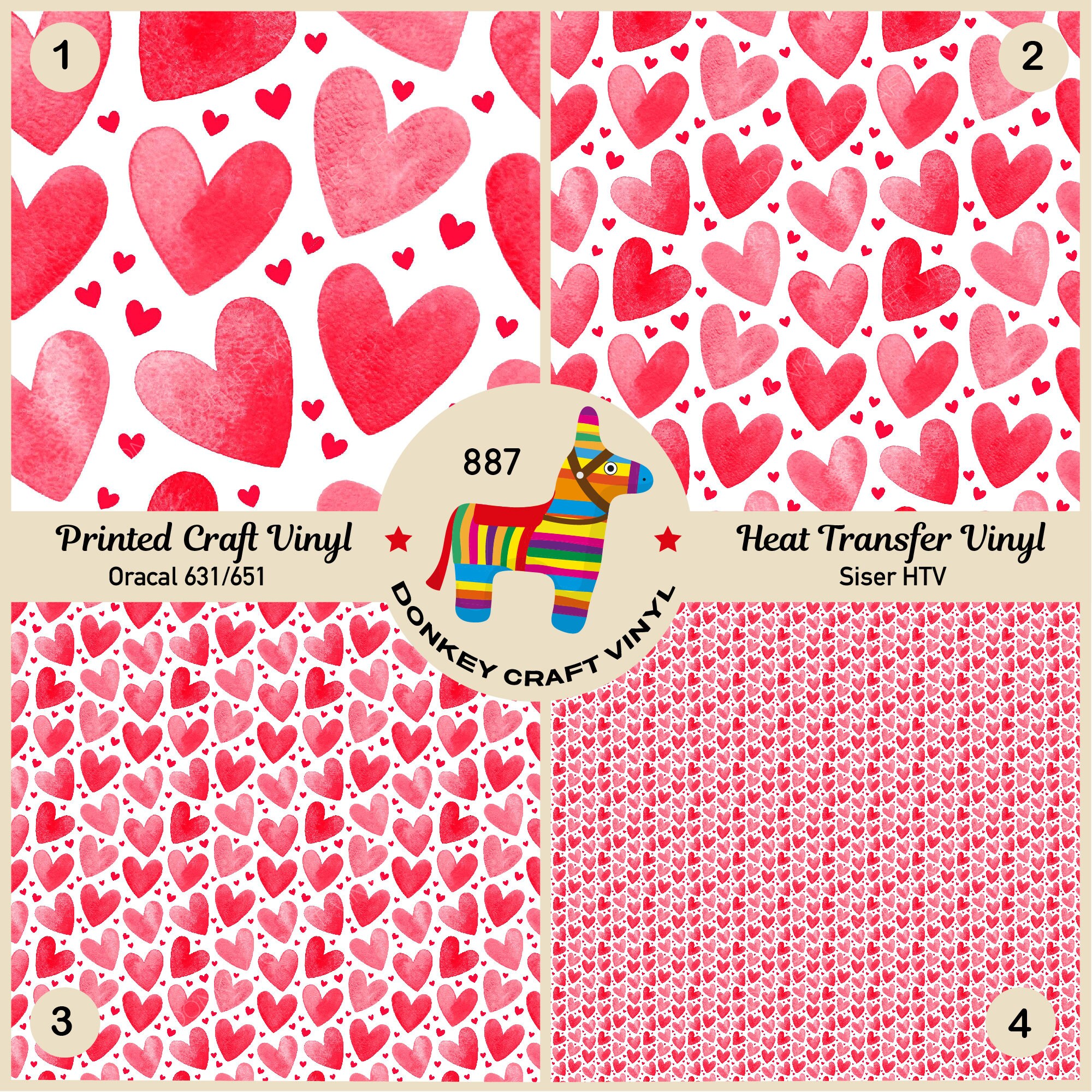 Valentines Heart Seamless Printed HTV Pattern Vinyl | Etsy