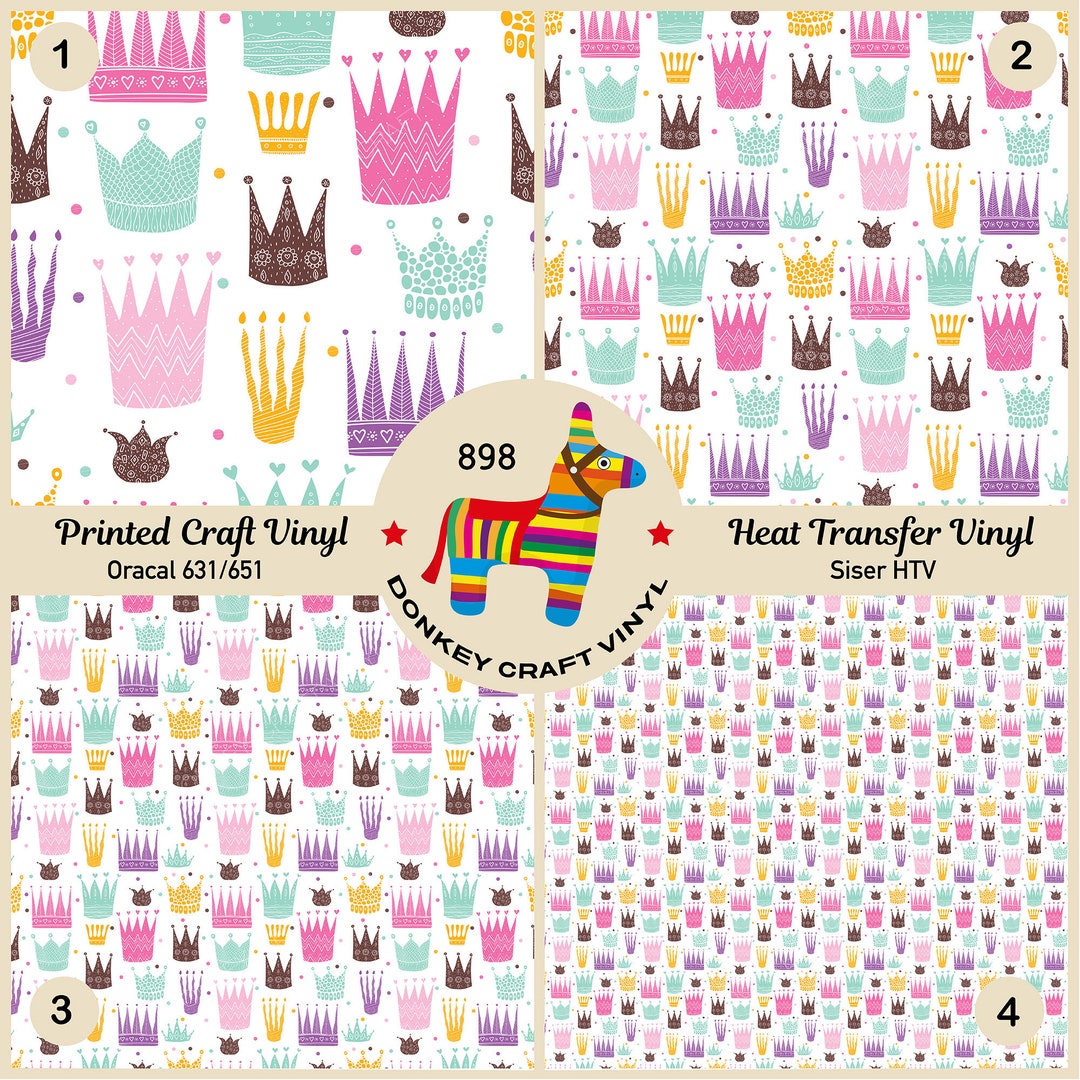 Princess Crown Printed HTV, Pattern Vinyl, Faux Leather, Puff Heat ...