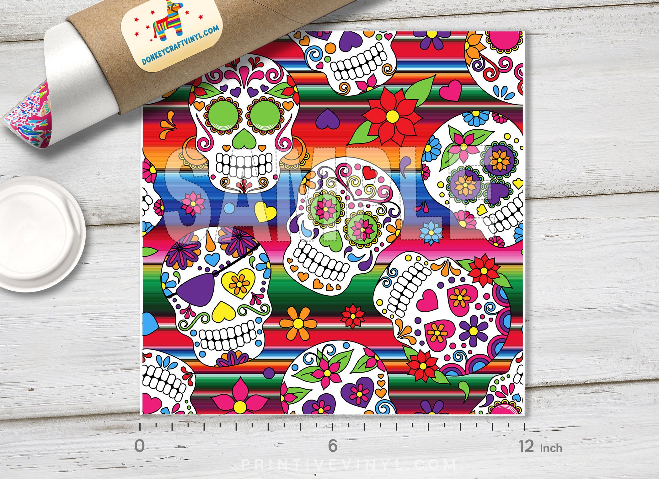 Sugar Skull Serape Pattern HTV, Printed Vinyl, Iron on Vinyl, Glitter ...
