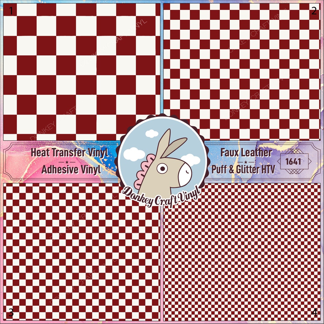 Maroon Checker Pattern Printed HTV, Pattern Glitter HTV, Iron on Puff ...
