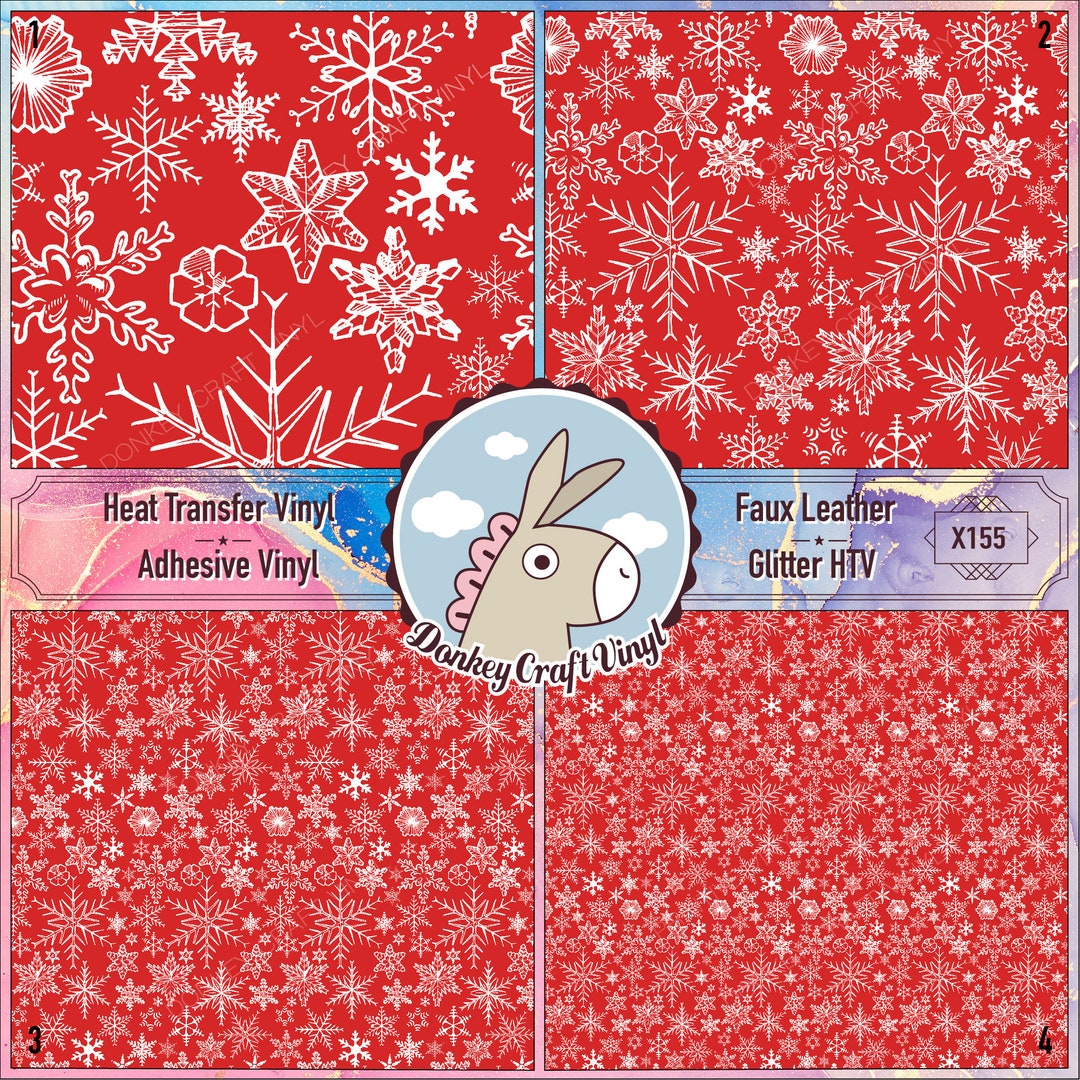 Christmas Snowflakes Printed HTV, Pattern Faux Leather, Glitter HTV ...