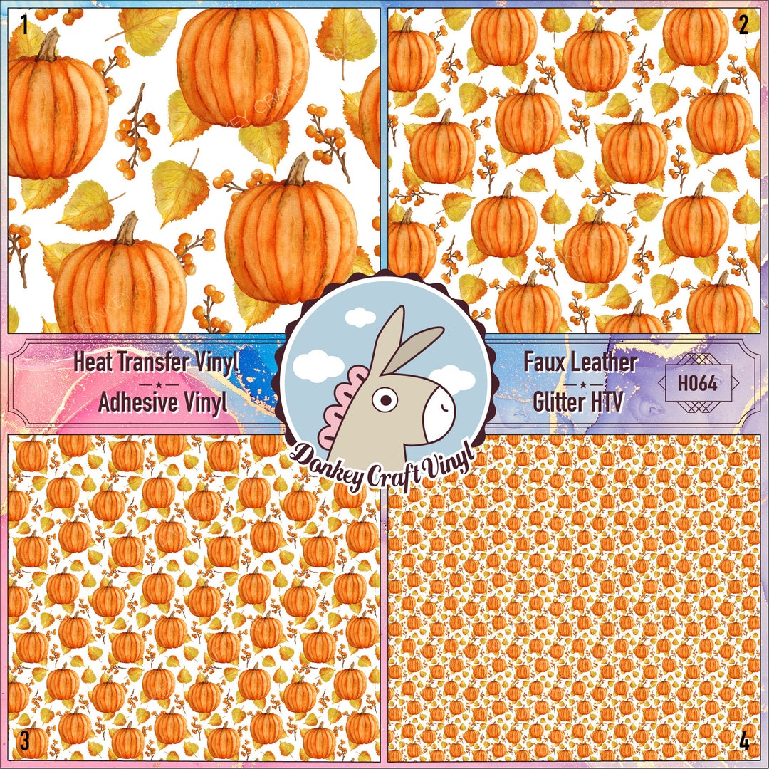 Thanksgiving Pumpkin Pattern Printed HTV, Pattern Glitter HTV, Iron on ...