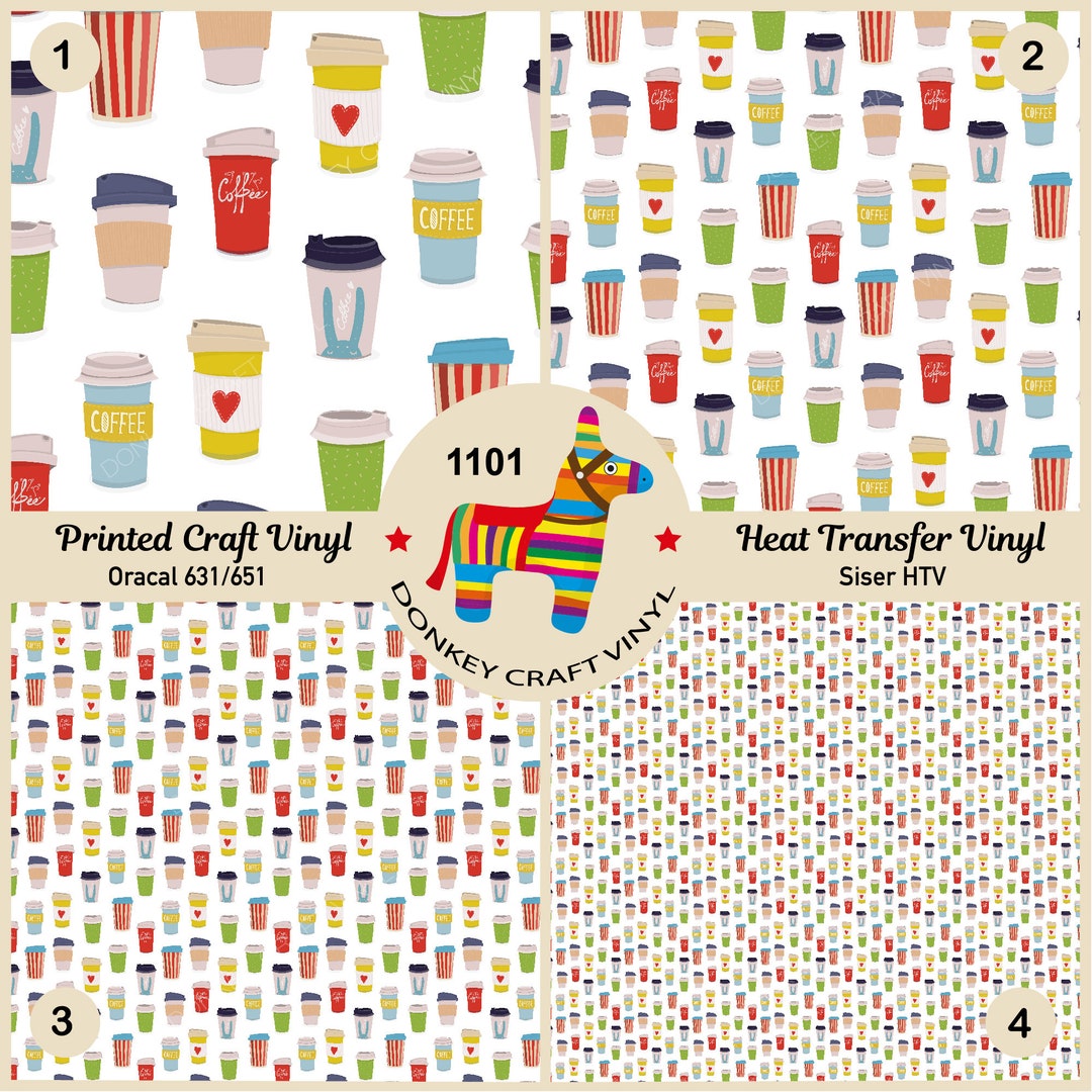 Coffee Cups Printed HTV, Iron on Vinyl, Glitter HTV, Pattern Vinyl ...