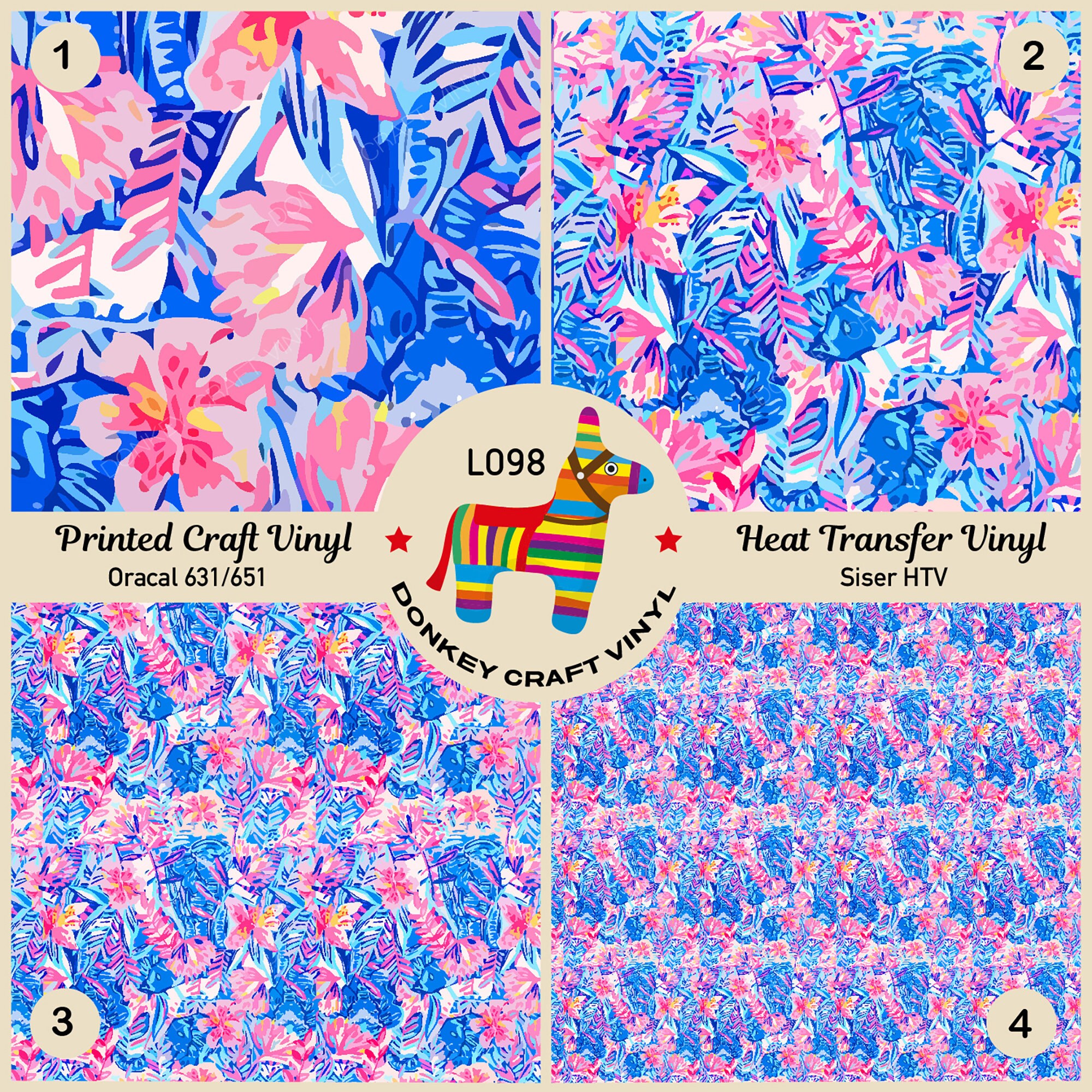 Tropical Flower Printed Vinyl Glitter HTV Patterned Iron on | Etsy