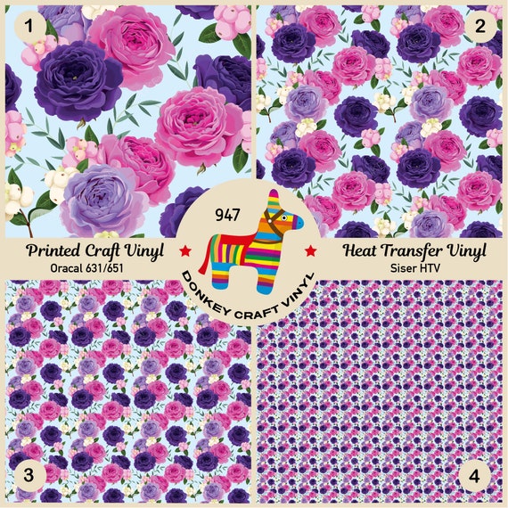 Watercolor Pink and Purple Rose Flowers Printed HTV Glitter - Etsy