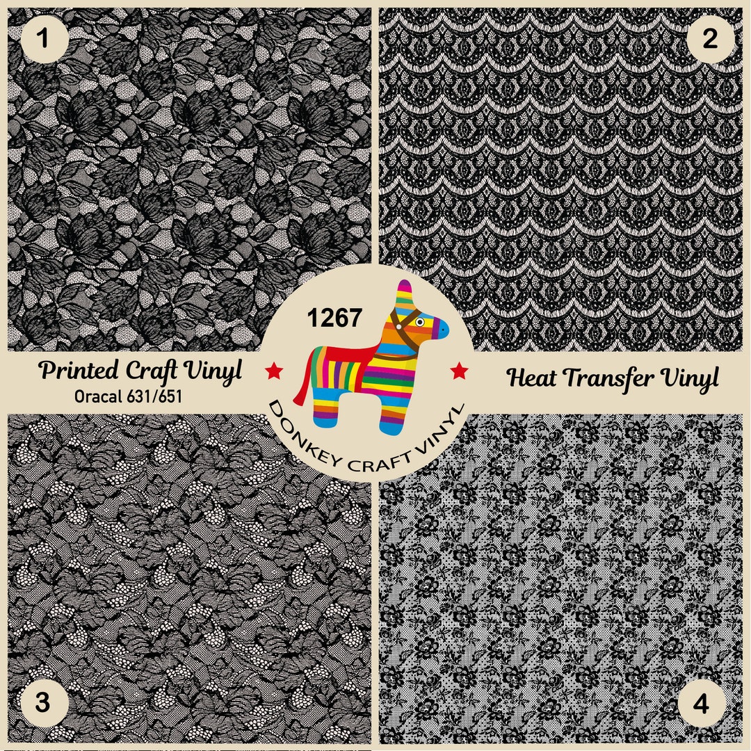 Black Lace Printed HTV, Iron on Vinyl, Pattern Vinyl, Glitter HTV, Faux ...