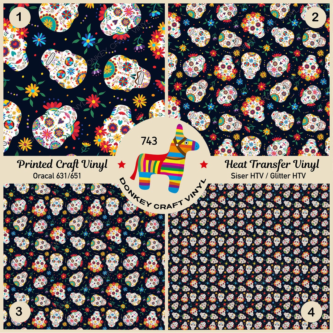 Halloween Sugar Skull Printed HTV, Pattern HTV, Pattern Vinyl, Faux ...