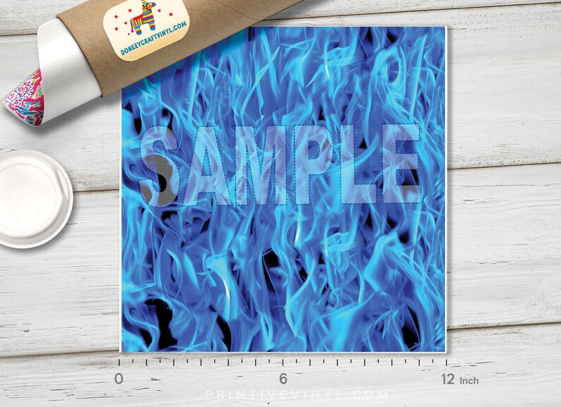 Patterned Vinyl | Blue Fire Flame Printed HTV, Iron on Vinyl, Glitter ...