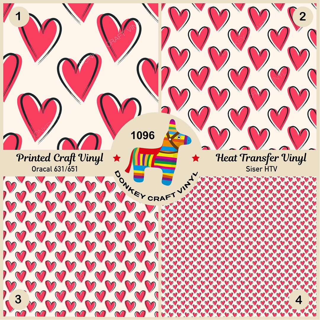 Love Heart Printed HTV Faux Leather, Puff Heat Transfer Vinyl ...