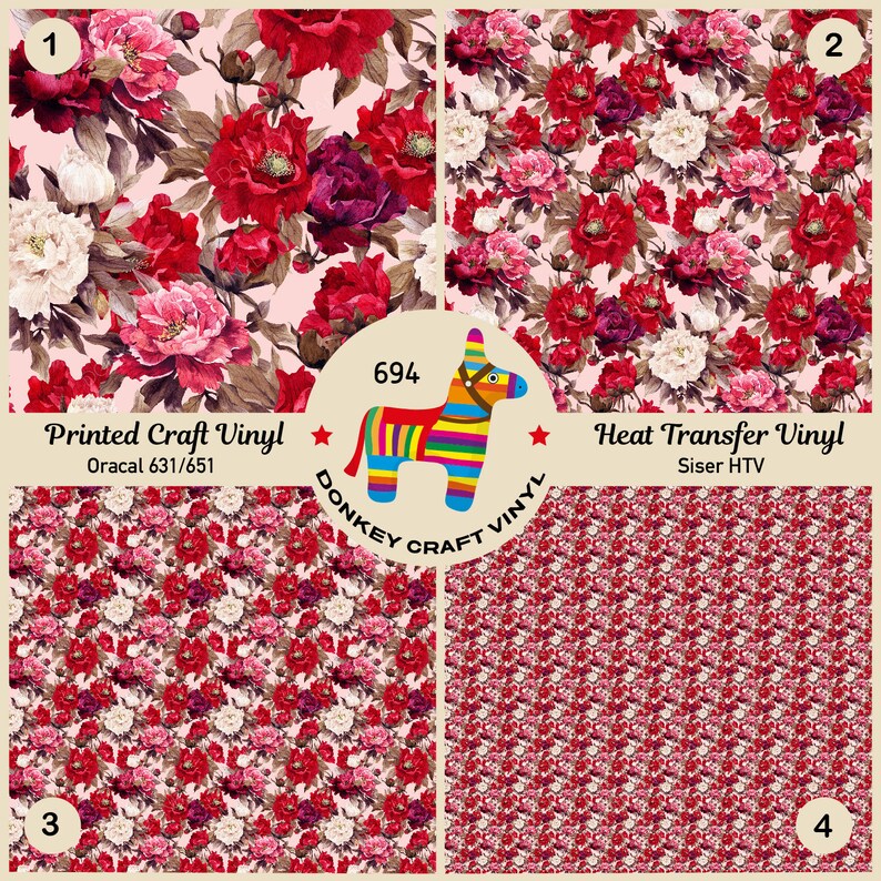 Rose Flower Printed HTV Patternvinyl Adhesive Vinyl Heat | Etsy