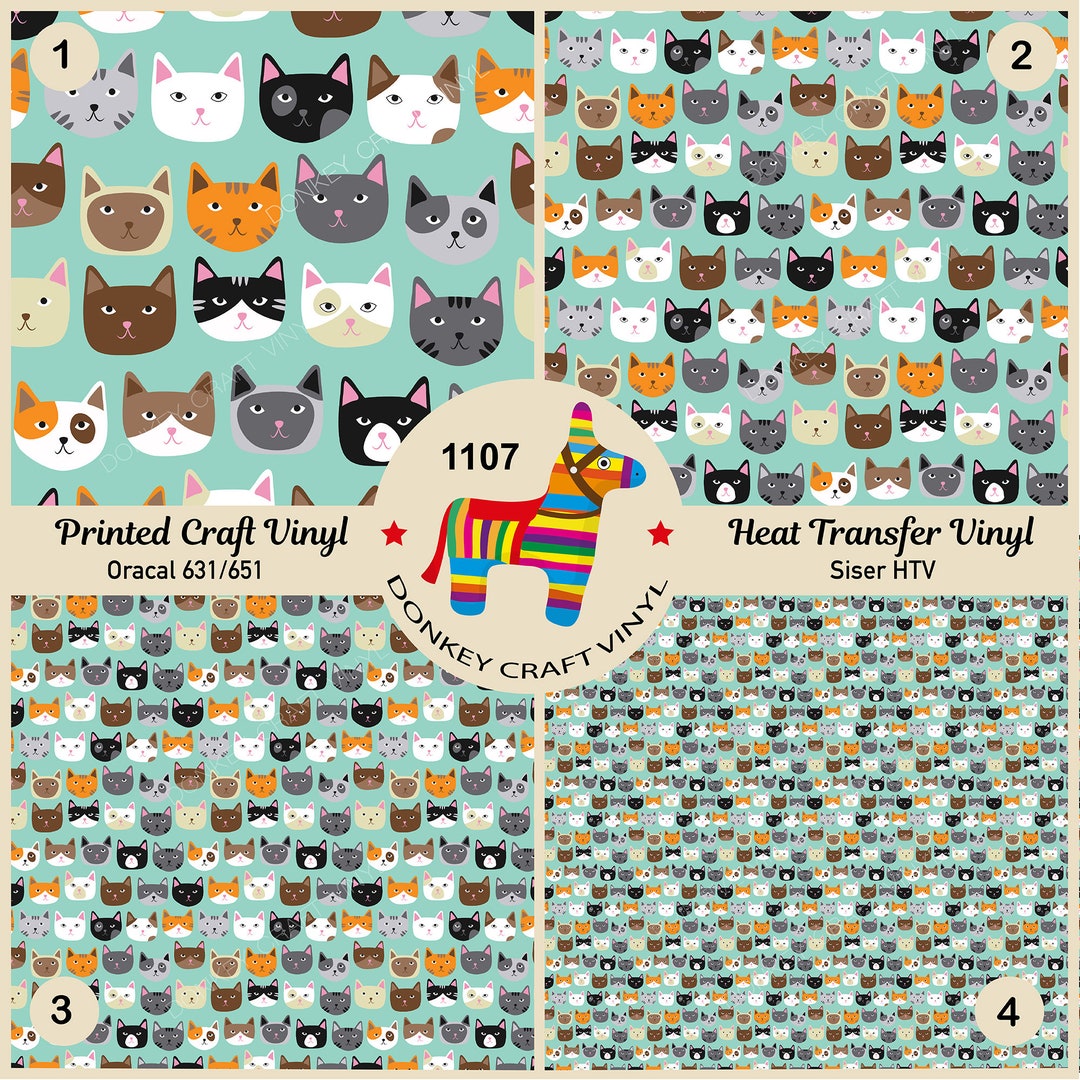 Cat Face Printed HTV, Pattern Vinyl, Iron on Vinyl, Faux Leather, Puff ...