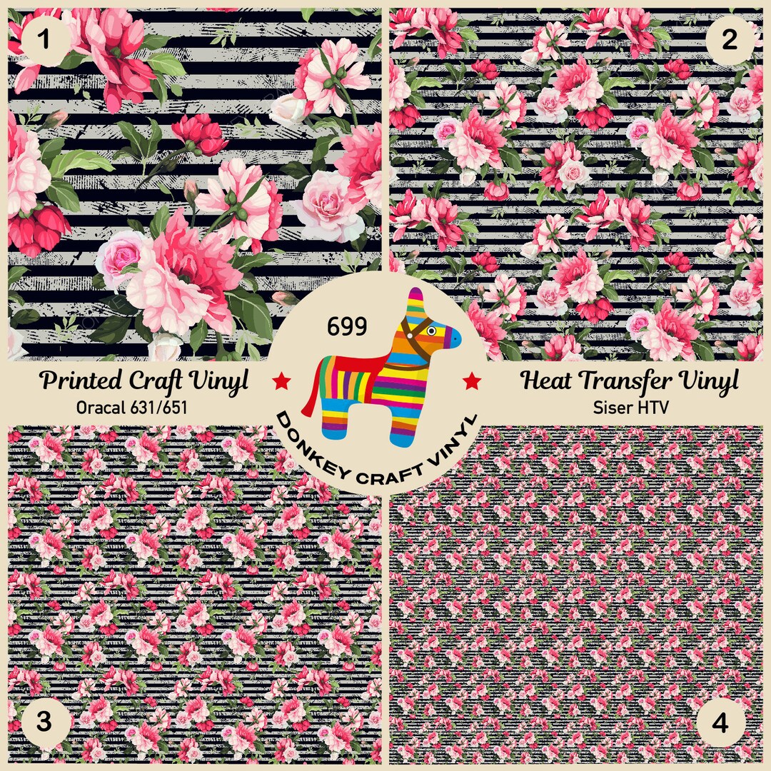 Flowers and Stripes Pattern Printed HTV, Iron on HTV, Glitter Htv,faux ...