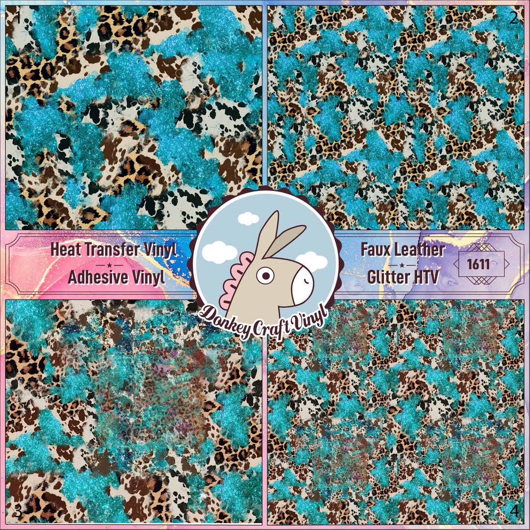 Western Turquoise Leopard Cowhide Printed Pattern HTV, Iron on Vinyl ...