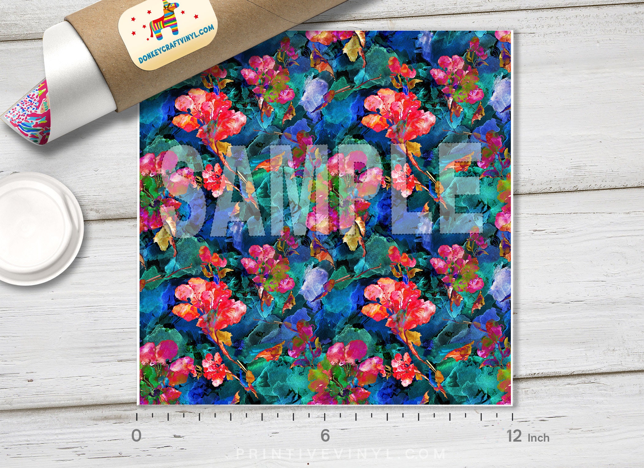 Watercolor Tropical Flowers Pattern HTV, Printed Vinyl, Faux Leather ...