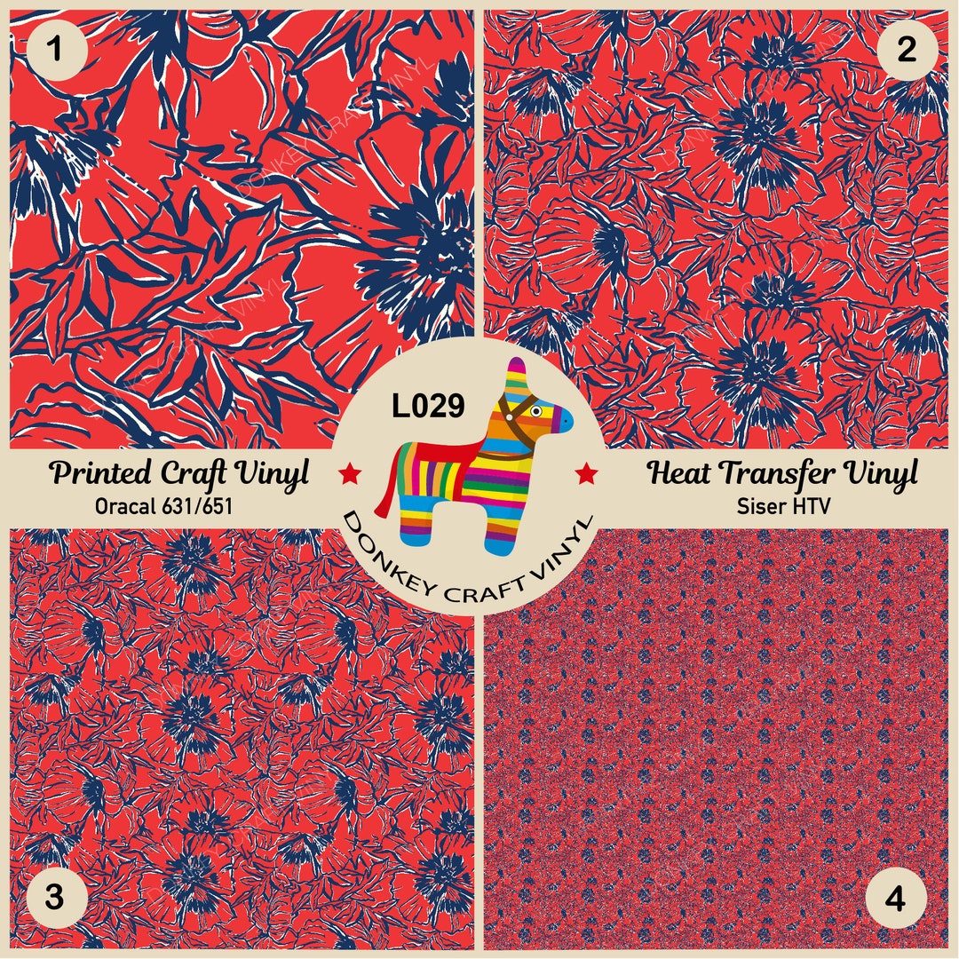 Red Flower Pattern Vinyl, Glitter HTV, Patterned Iron on Vinyl, Faux ...