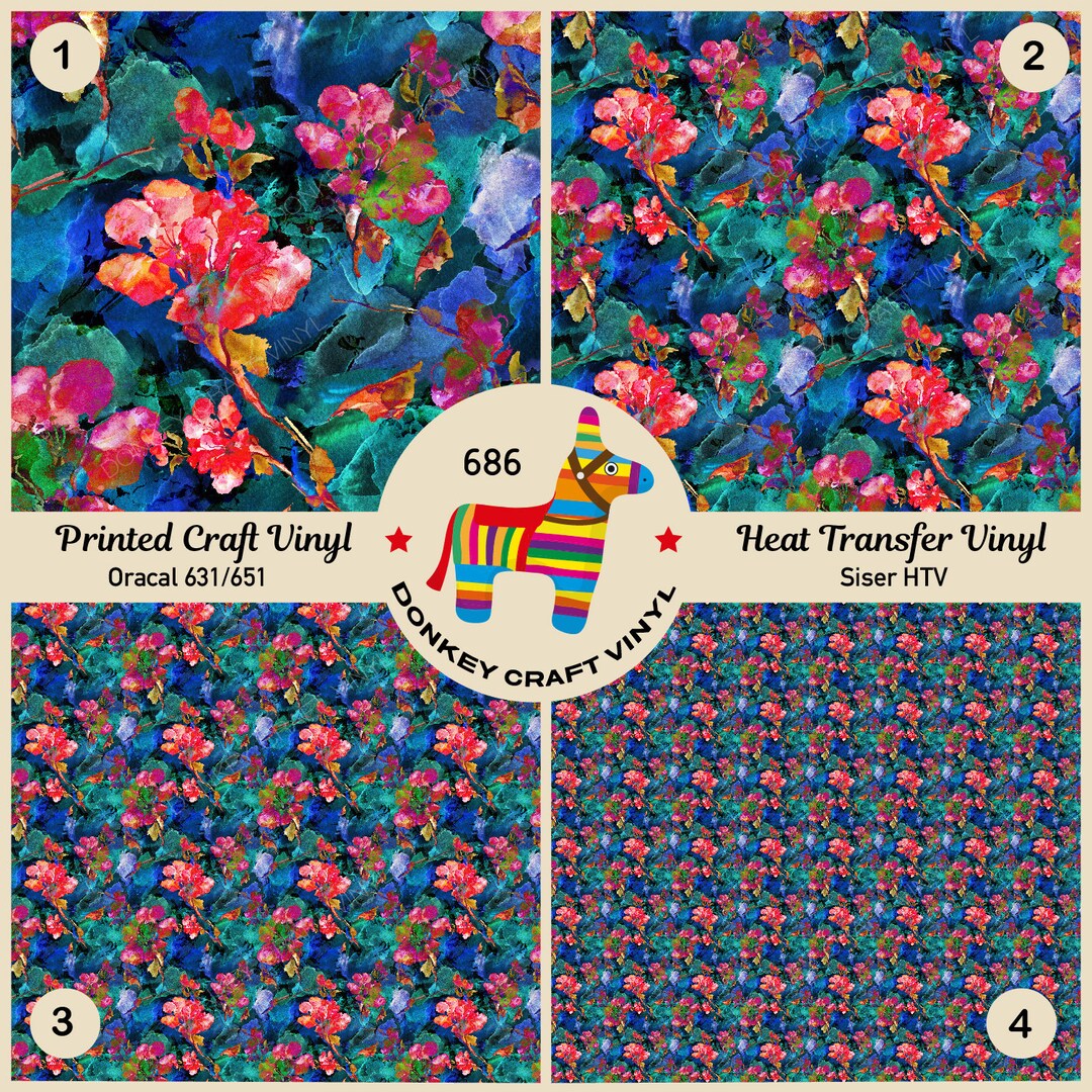 Watercolor Tropical Flowers Pattern HTV, Printed Vinyl, Faux Leather ...