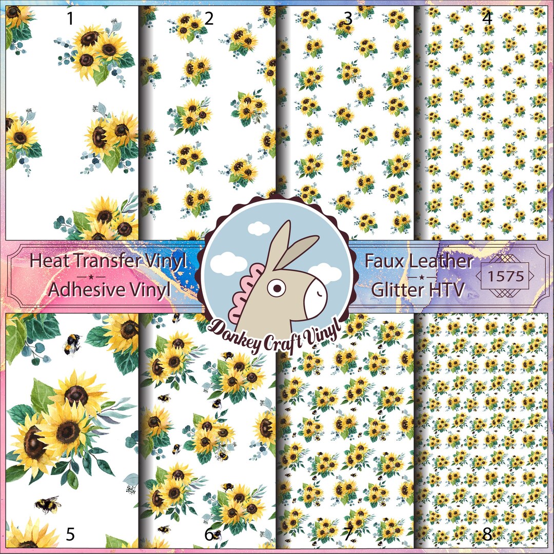 Small Sunflower Printed HTV, Pattern Vinyl, Pattern HTV, Faux Leather ...