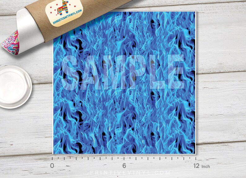 Patterned Vinyl | Blue Fire Flame Printed HTV, Iron on Vinyl, Glitter ...