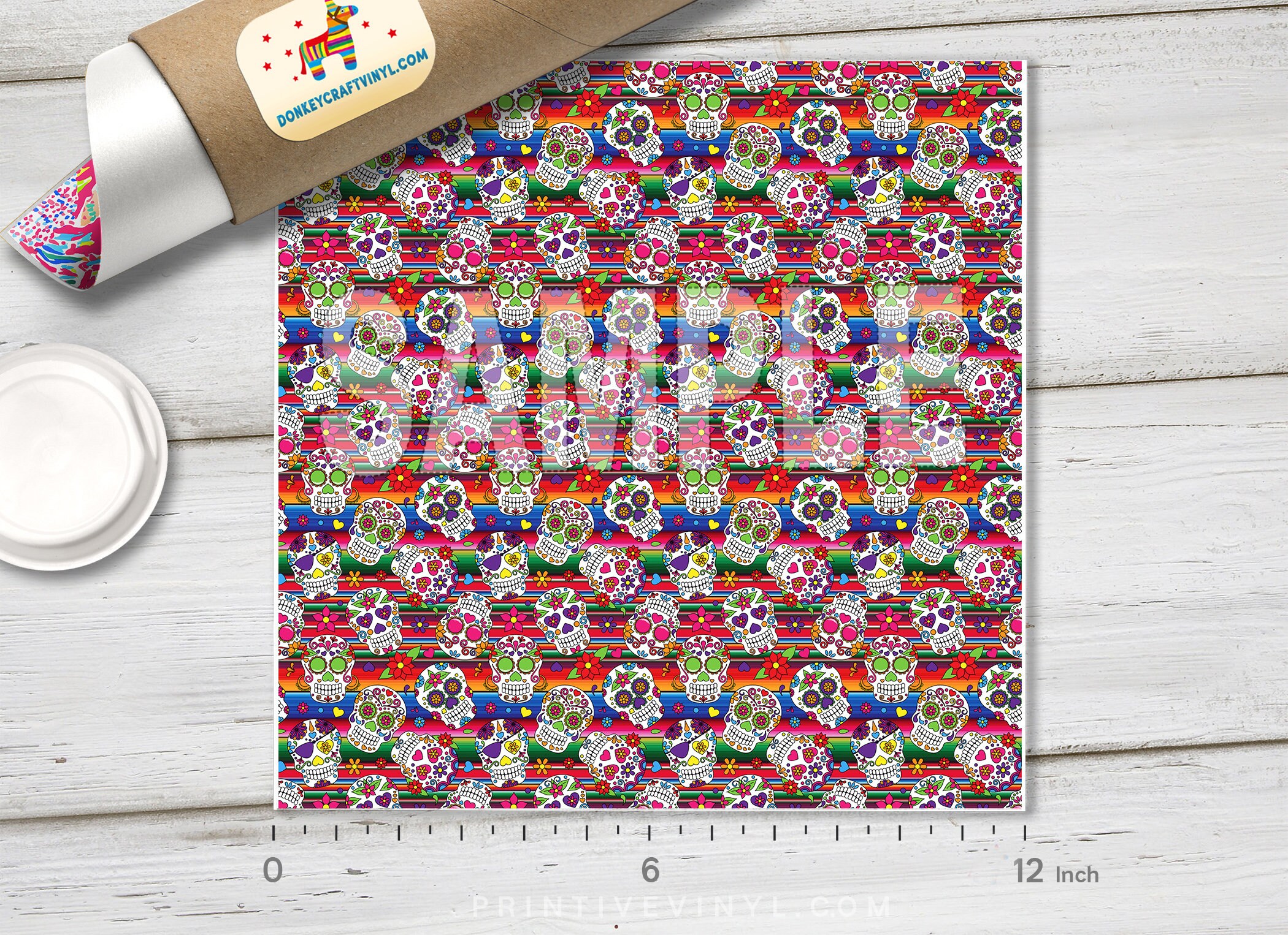 Sugar Skull Serape Pattern HTV, Printed Vinyl, Iron on Vinyl, Glitter ...