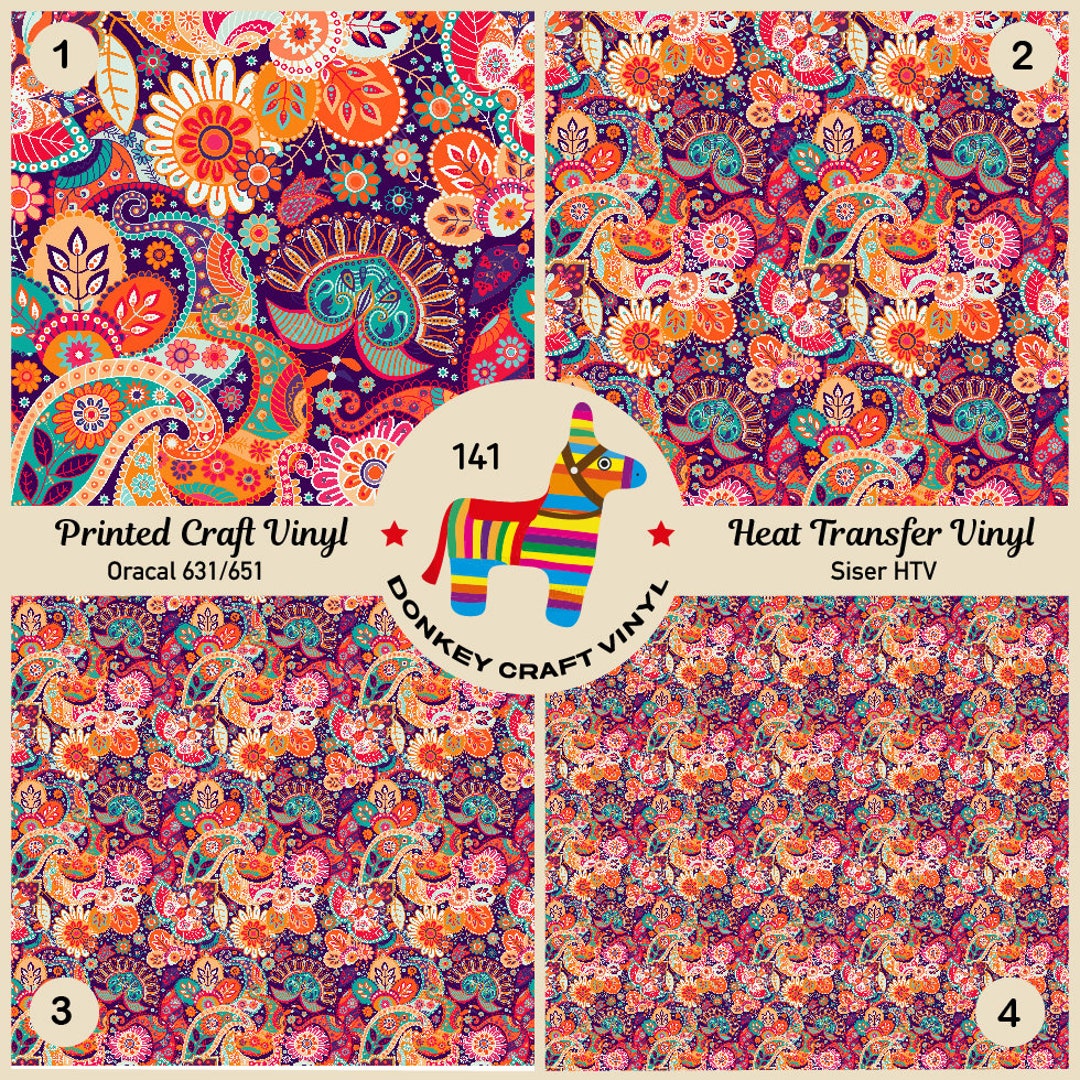 Oriental Paisley Printed HTV, Pattern Vinyl, Iron on Vinyl, Faux ...