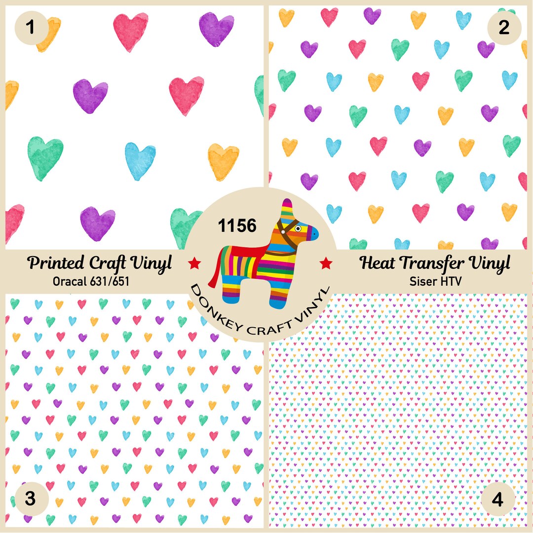 Watercolor Love Heart Patterned HTV, Iron on Vinyl, Glitter HTV, Faux ...