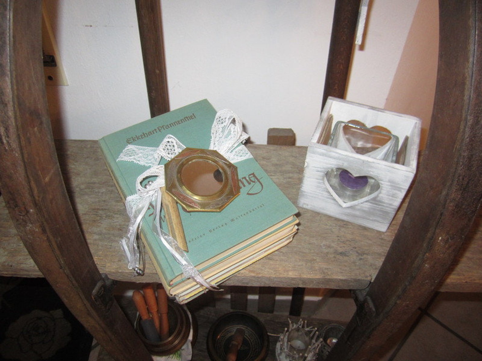 Stack Old Books Decorated With Charm Mirror Lace Decorative - Etsy